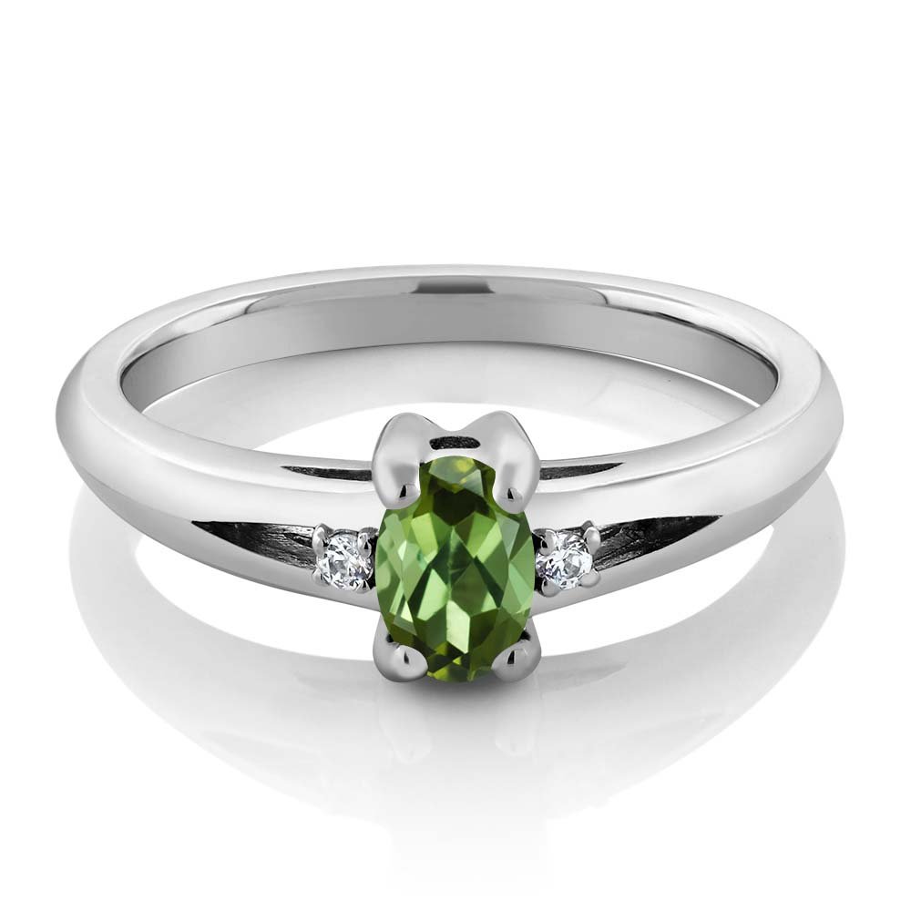 Gem Stone King 925 Sterling Silver Green Tourmaline Women Ring (0.43 Cttw, 6X4MM Oval, Gemstone Birthstone, Available In Size 5, 6, 7, 8, 9)