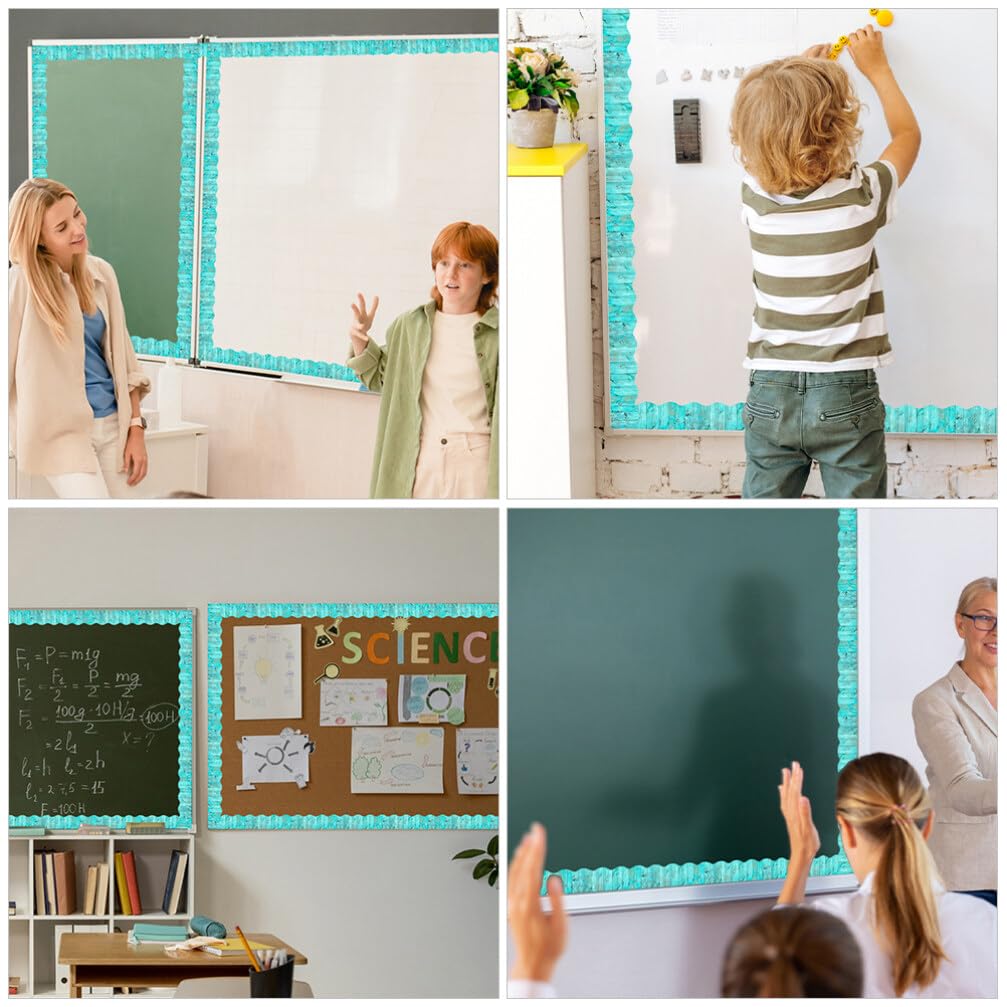 GANAZONO Magnetic Classroom Bulletin Board Border Wooden Pattern Wave Rolled Border Trim Scalloped Edge Border Trim Decoration for Edge Office 12pcs Sky-Blue