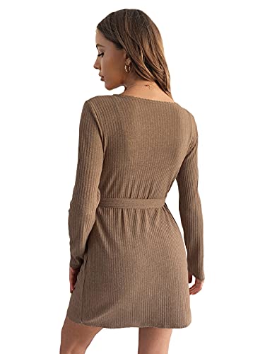 Verdusa Women's 3 Piece Cami Top & Shorts Lounge Sleepwear Pajama Set with Robe Mocha Brown S