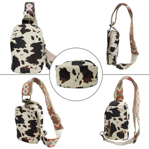 WeoTca Sling Bag for Women Crossbody Bags Multipurpose Chest Bags PU Leather Satchel(Cow pattern