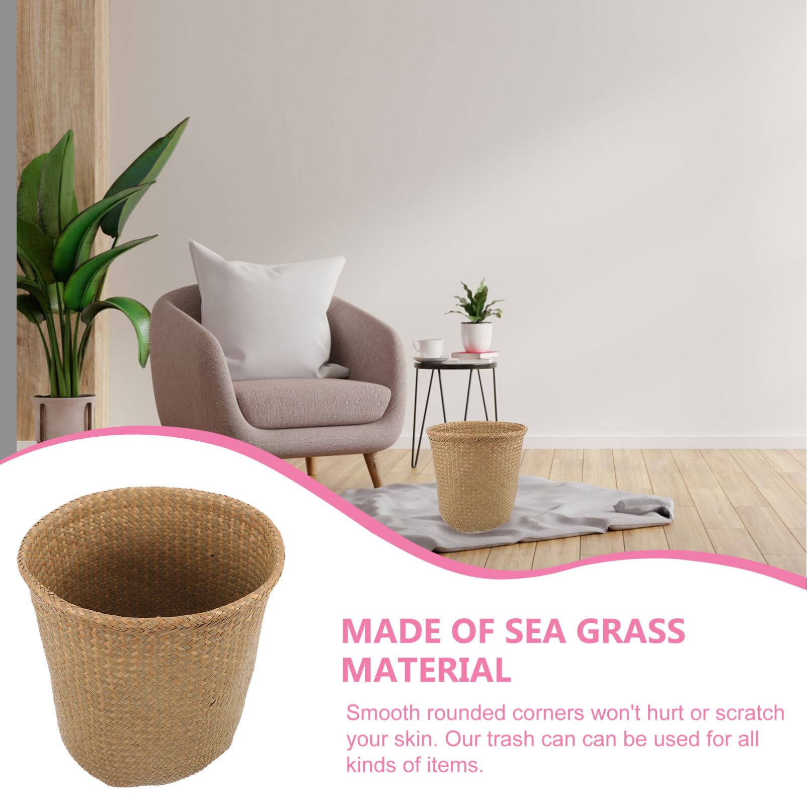 Garbage Bins Small Woven Basket Rattan Plant Pot Seagrass Waste Basket Basket Garbage Basket Clothes Hamper Laundry Hamper Wicker Seaweed Office Flower Vessel
