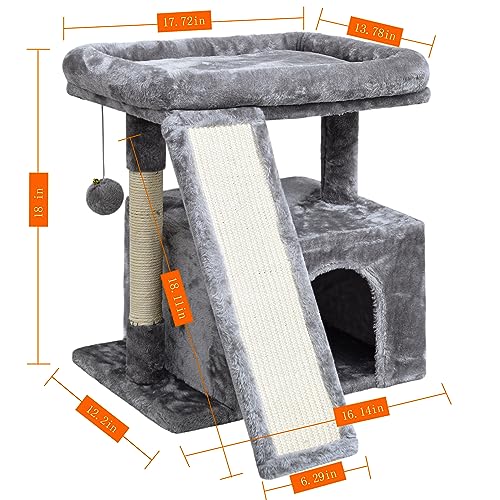 SIYIPURR Small Cat Tree for Indoor Cats,Cat Tower with Cat Scratching Post and Board,Cat House with Cat Perch for Kitten, Cat Condo,Stable Cat Stand (Light Grey)