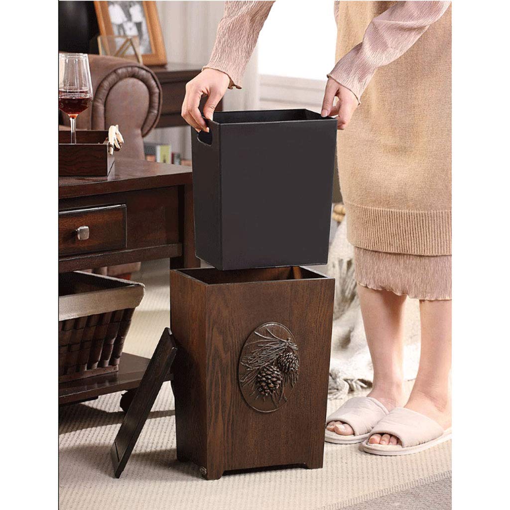 Garbage Recycling Bin Wood Design Trash Can Small Decorative Trash Can Home Living Room Bedroom Office Kitchen Covered Storage Box Kitchen Trash Can