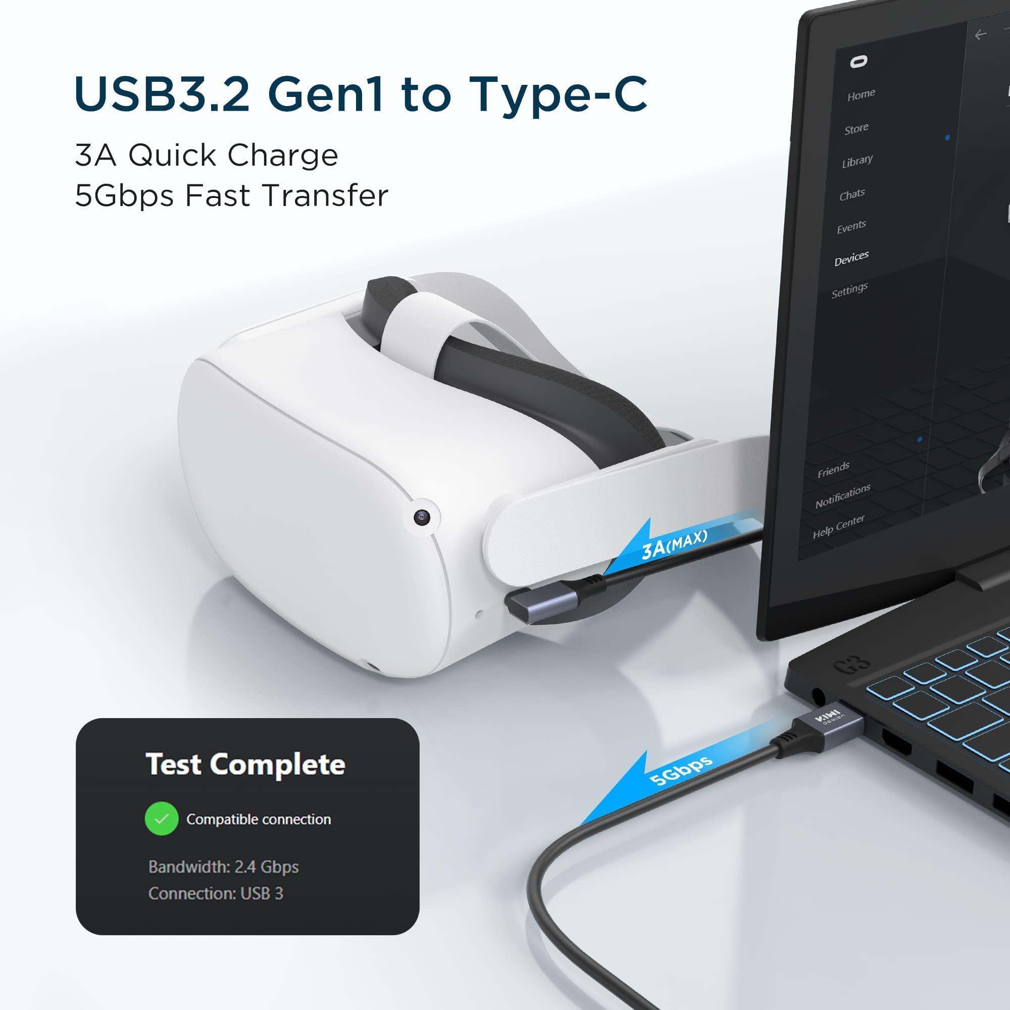 KIWI design Facial Interface and Link Cable for Quest 2 VR Accessories