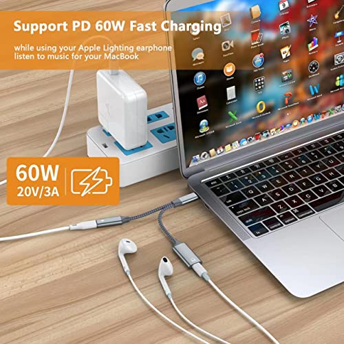 USB C to Lightning Audio Adapter, USB Type C Male to Lightning Female Headphones Converter & PD 60W Charging Dongle Compatible with iPad Pro 2021/2022, iPad Air 2020/2022, MacBook, Galaxy S23/S22/S21