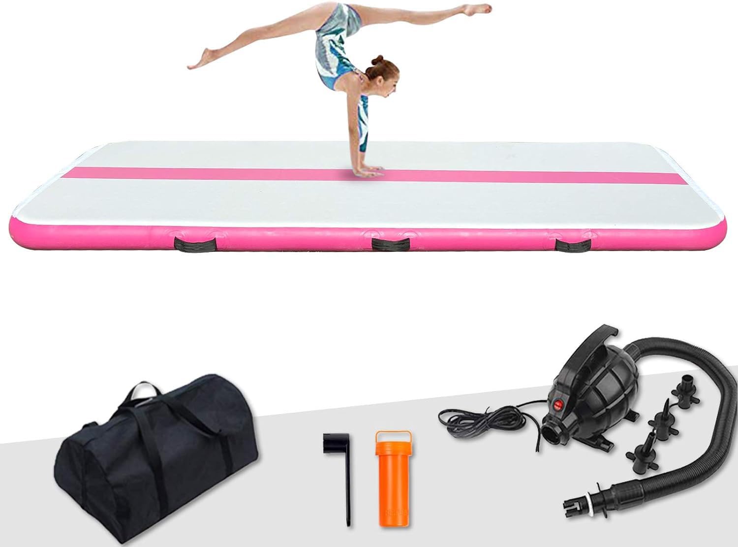 FunWater 10ft/13ft/16ft Inflatable Gymnastics Air Tumble Track Tumbling Mat 4in Thick Air Floor Tumble Track with Electric Air Pump for Cheer Leading/Gymnastics/Beach/Gym/Home