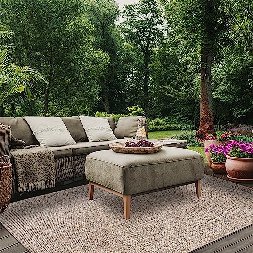 SUPERIOR Large Indoor/Outdoor Area Rug, Multi-Tone Reversible Braided Floor Decor for Patio, Front Porch, Entryway, Living Room, Office, Nursery, Artistic Home, 4' x 6', Latte-White