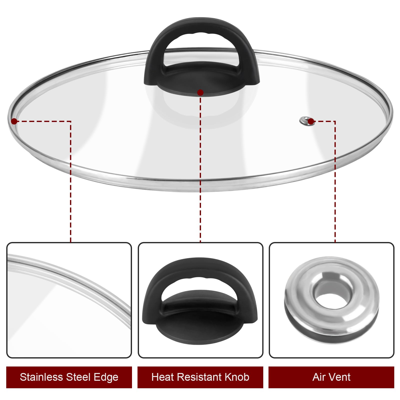 Tempered Glass Pan Lid, 10.5" Pot Lid with Heat Resistant Handle, Pan Cover for Frying Pan, Skillet, Cast Iron, Wok, Universal Cookware