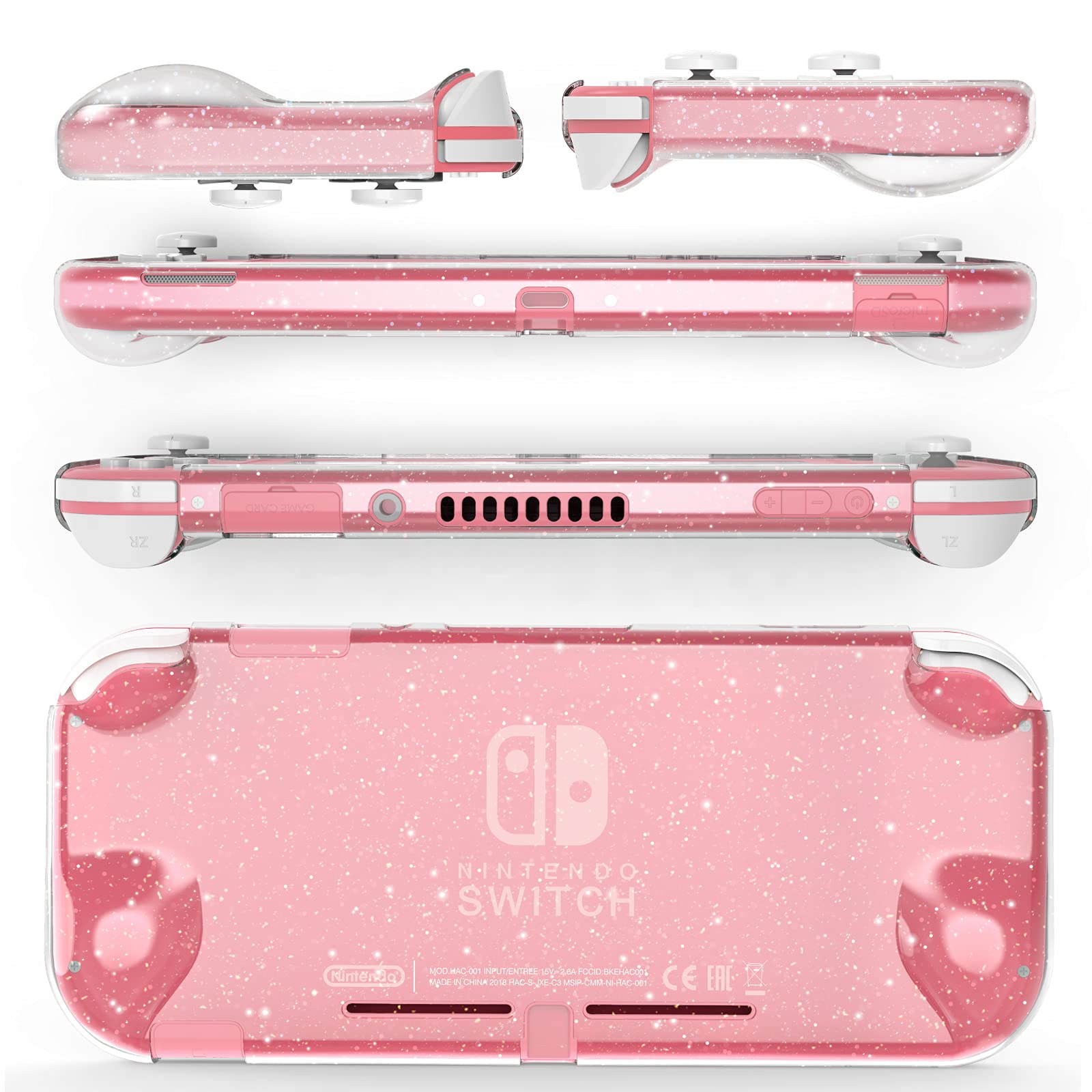 HEYSTOP Switch Lite Pink Cover Case for Girls, Glitter Bling TPU Protective Case with HD Tempered Glass Screen Protector and Thumb Grips with Shock-Absorption/Anti-Scratch Design - Glitter Bling