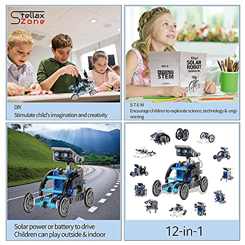 STELLAX ZONE 12 in 1 Solar Robot Kit, Building Robots for Kids 8-12 Year Olds Boys Girls Gifts, 190 Pcs STEM Education Science Toys Robotics Kits