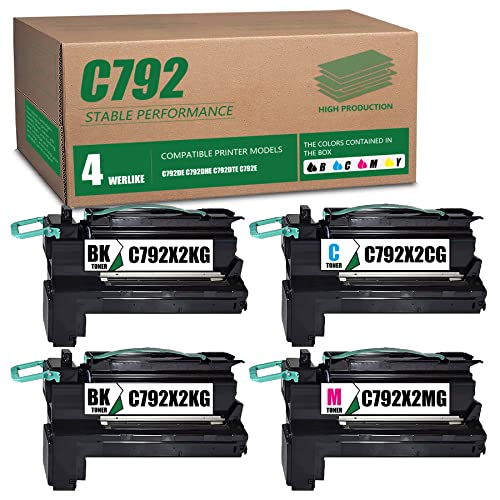 WERLIKE C792X2KG C792X2CG C792X2MG C792X2YG Toner Cartridge - 4 Pack (1BK+1C+1M+1Y) Compatible C792 Toner Cartridge Replacement for Lexmark C792de C792dhe C792dte C792e Printer