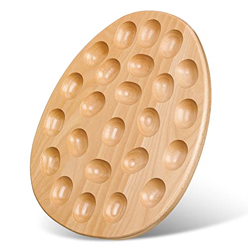 Reversible Wood Deviled Egg Platter and Charcuterie Board Thicken Size Egg Holder Countertop Refrigerator Egg Containers for Easter Egg Deviled Egg Board (Egg Shape)