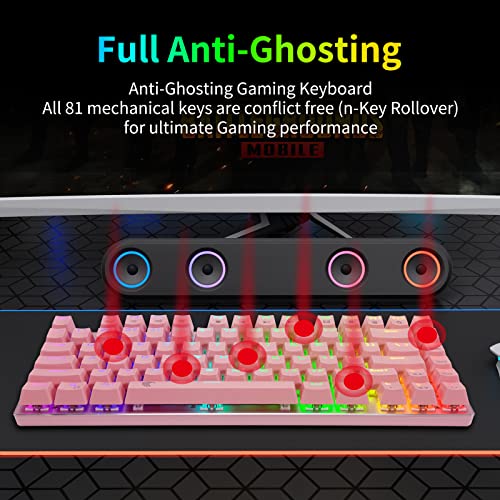 HUO JI E-Yooso Z-88 RGB Mechanical Gaming Keyboard, Blue Switches, 60% Compact 81 Keys for Mac, PC, Cute Pink