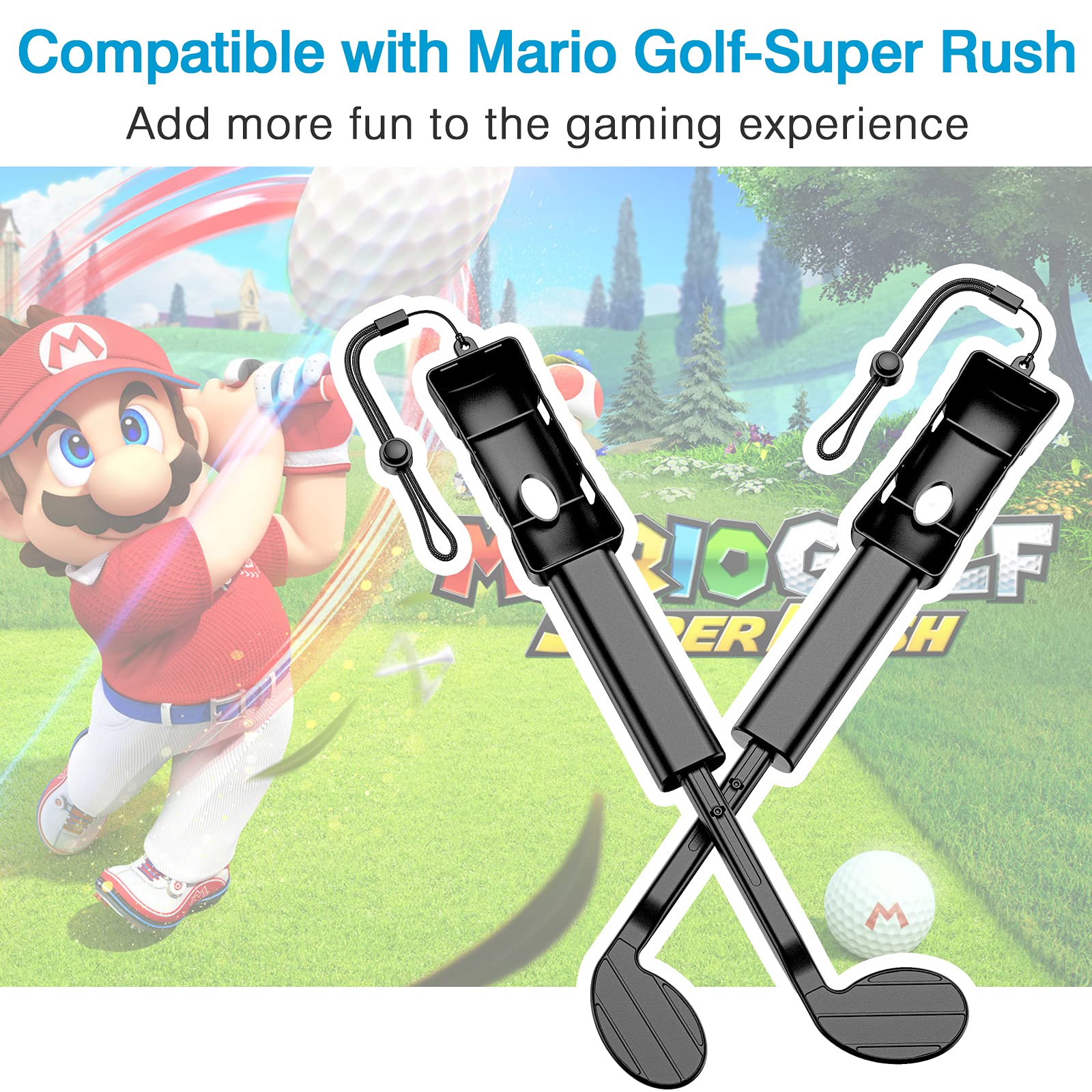 HEYSTOP Switch Mario Golf Club Compatible with Nintendo Switch/Switch OLED Controller Joy-Con, Nintendo Switch/Switch OLED Sports Game Accessories Pack for Mario Golf Super Rush Twin Pack, Black