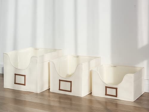 StorageWorks Storage Bins, Foldable Storage Basket for Shelves, Fabric Organizing Bins with Cutout Window and 2 Handles, Beige, 2-Pack