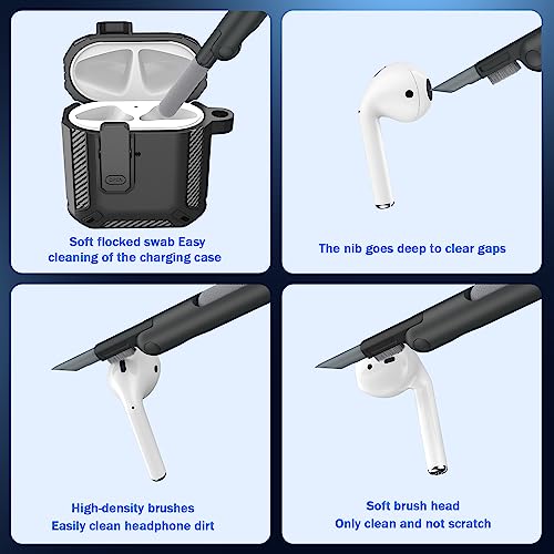 RFUNGUANGO AirPods 2nd Generation Case Cover with Cleaner Kit, Military Hard Shell Protective Armor with Lock for AirPod Gen 1&2 Charging Case, Front LED Visible,Black