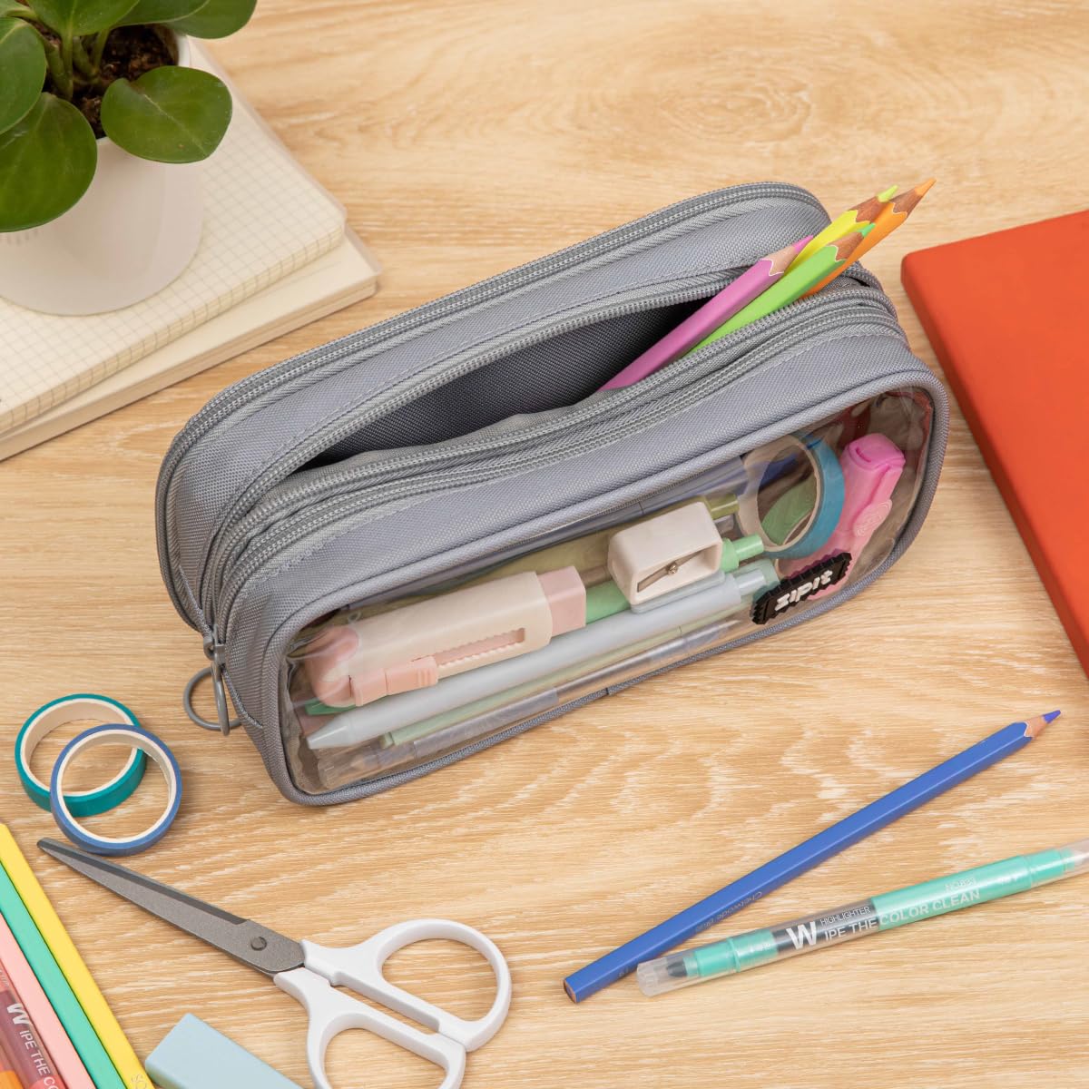 ZIPIT Half & Half Pencil Case | Large Capacity Pencil Pouch | Pencil Bag for School, College and Office (Grey)
