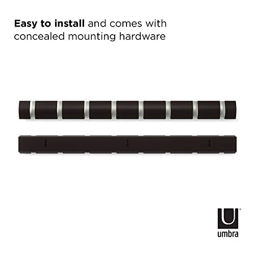 Umbra Flip Wall Mounted Floating Rack – Modern, Sleek, Space-Saving Hanger with Retractable Hooks to Hang Coats, Scarves, Purses and More, 8, Espresso