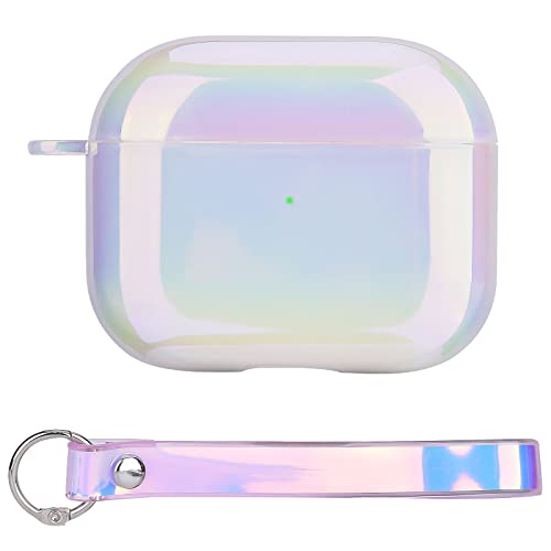 OLEBAND Airpods 3rd Generation Case with Keychain(Not for Airpods Pro),Clear Laser Colorful Hard Cover,for Apple Air pods 3 Gen Case,Gift for Women and Girls,White