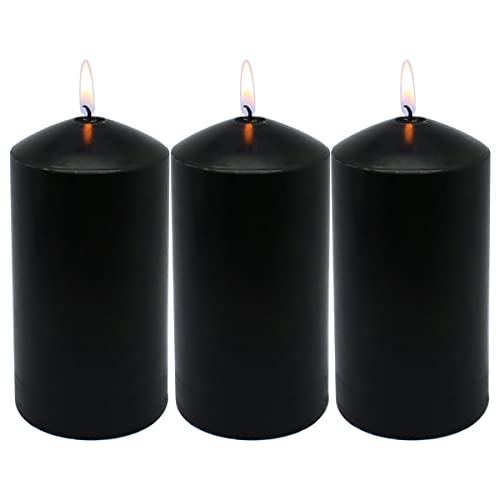 MISSYO 70 Hour Long Burning Unscented Pillar Candles, Dripless and Smokeless Candles for Home Weddings Restaurant Spa Church - Black, 3x6 inch, 3 Pack
