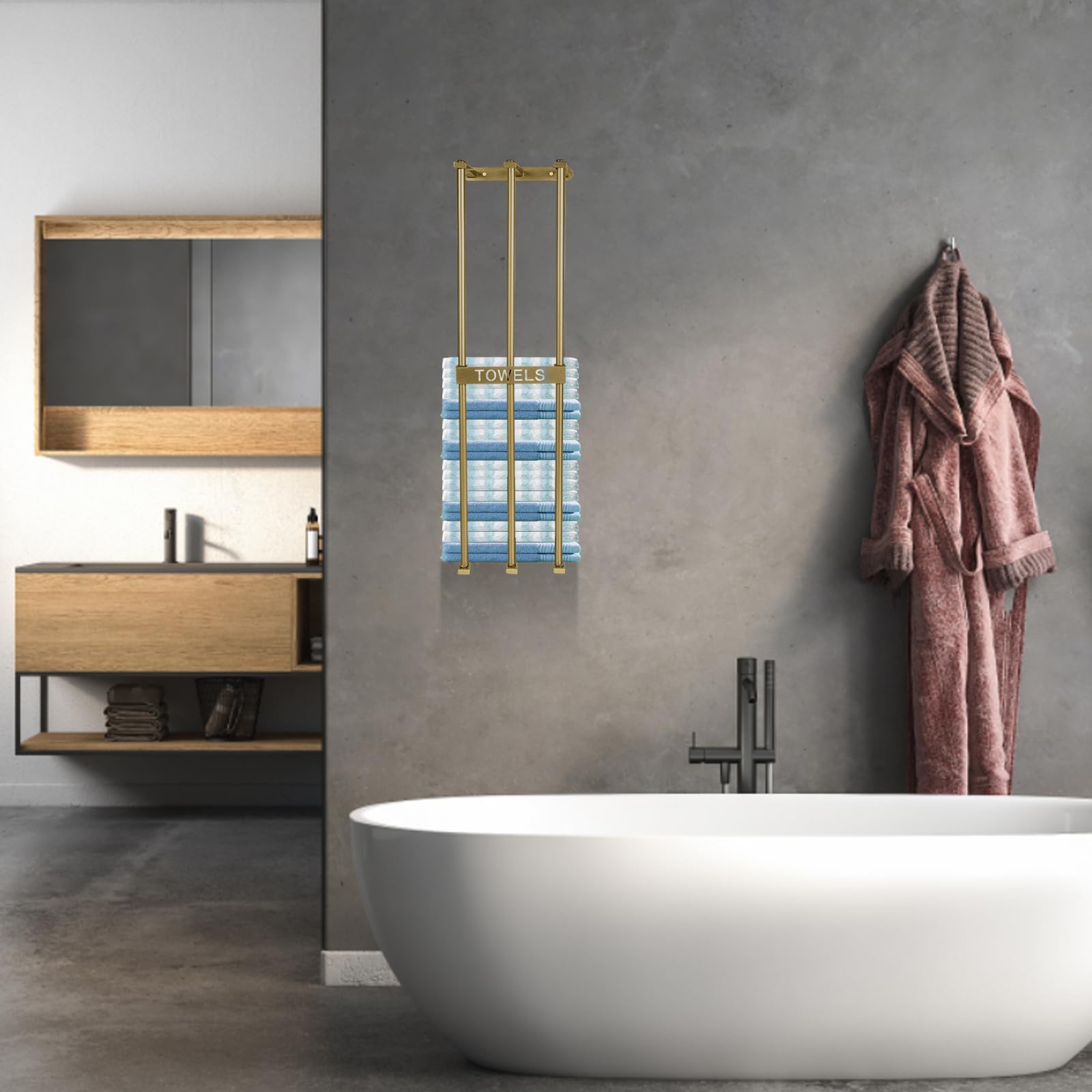 Towel Rack Wall Mounted, LAFEALO Gold Towel Rack for Bathroom, Bath Towel Holder,Bathroom Organizer, Bathroom Towel Storage,Washcloths in Small Bathroom/RV/Camper