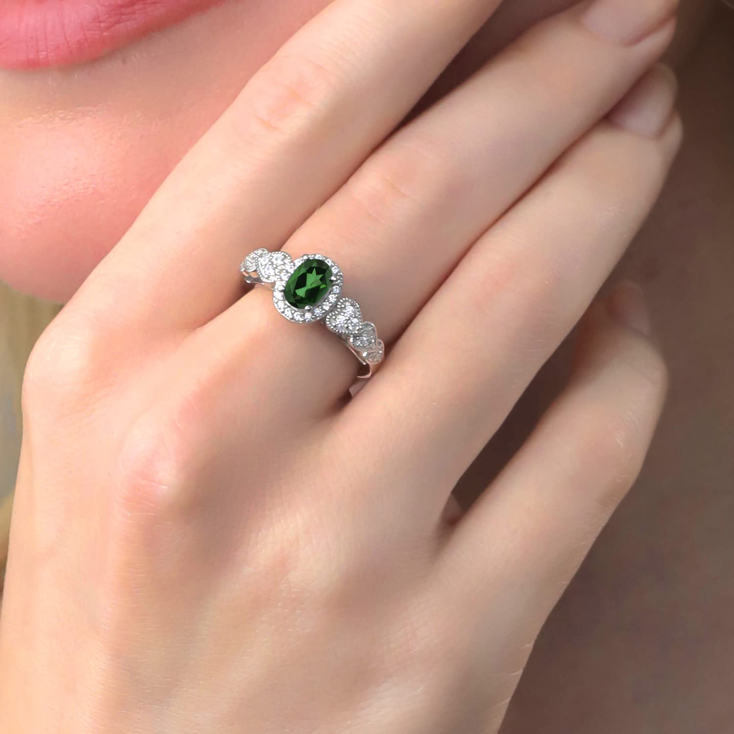 Gem Stone King 1.23 Ct Oval Emerald Envy Mystic Topaz 925 Sterling Silver Engagement Ring (Size 9)