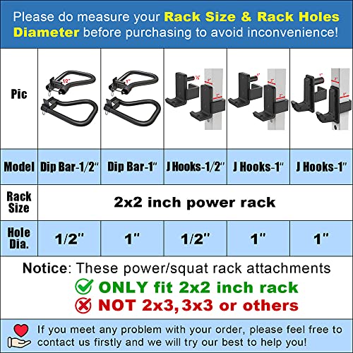 SELEWARE Solid Dip Bar Attachment for 2" x 2" with 1/2" Hole Power Cage Squat Rack, Set of 2 Dip Bar Multi-Grip Handles for Strength Training
