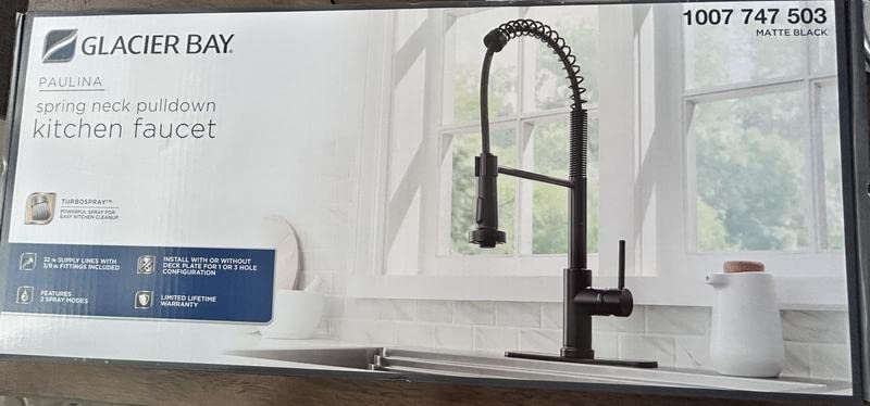 Glacier Bay Paulina Single-Handle Spring Neck Pull Down Sprayer Kitchen Faucet in Matte Black
