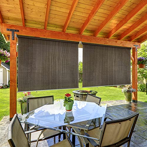 Vocray Outdoor Roller Shade, Patio Blinds Roll Up Shade with 95% UV Protection (8' W X 8' L), Coffee