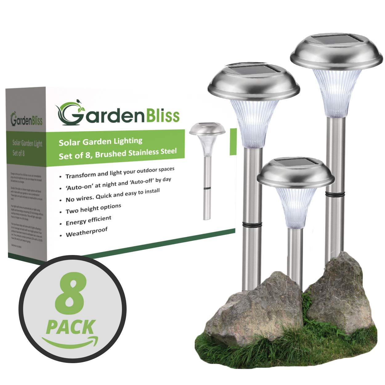 GardenBliss Best Solar Lights for Outdoor Pathway, 10 Brightest Light Set for Walkway, Patio, Path, Lawn, Garden, Yard Decor, Double Waterproof Seal, Large Led Landscape Outside Post Lighting Lamps