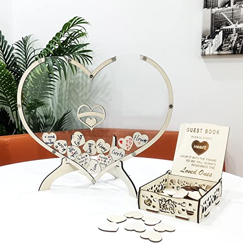 Vetoo Wedding Guest Book Alternative, Rustic Wedding Decorations for Guests to Sign, Baby Shower Guest Book Frame with 100 Wooden Hearts for Reception.