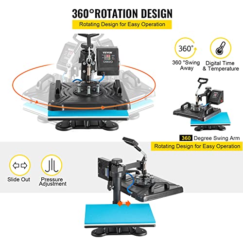 VEVOR Heat Press Machine 12x15 inch 8 in 1 Combo Digital Multifunctional Sublimation Heat Transfer Machine 360 Degree Rotation Swing Away for Printing T Shirts Hat Mug Cap Plate