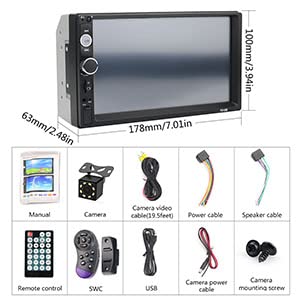 SKsek Double Din 7 Inch Car Stereo with Mirror Link, MP5 Multimedia Sensitive Touch Screen Car Radio with 8LED Backup Camera, Remote Control Support Multiple Audio FM Radio Wireless USB/SD/AUX