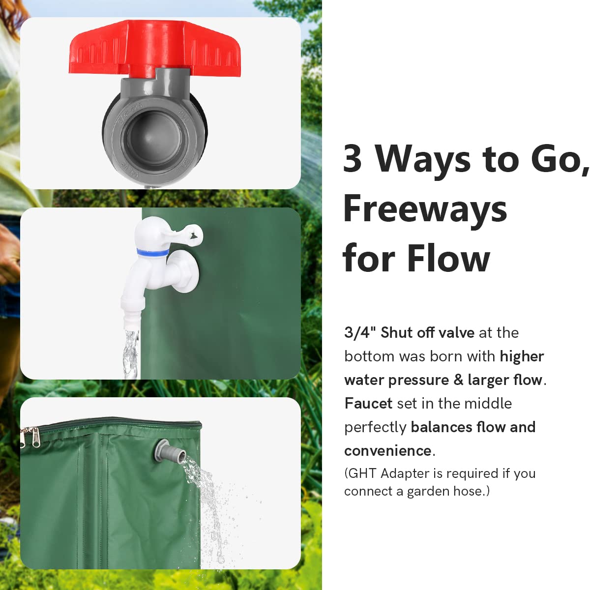 Fulgutonit 100 Gallon Rain Barrel, 100 Gal Gutter Rain Water Collection Barrel w/ 3/4" Shut Off Ball Valve, Faucet & Overflow, Collapsable Anti-Corruption PVC