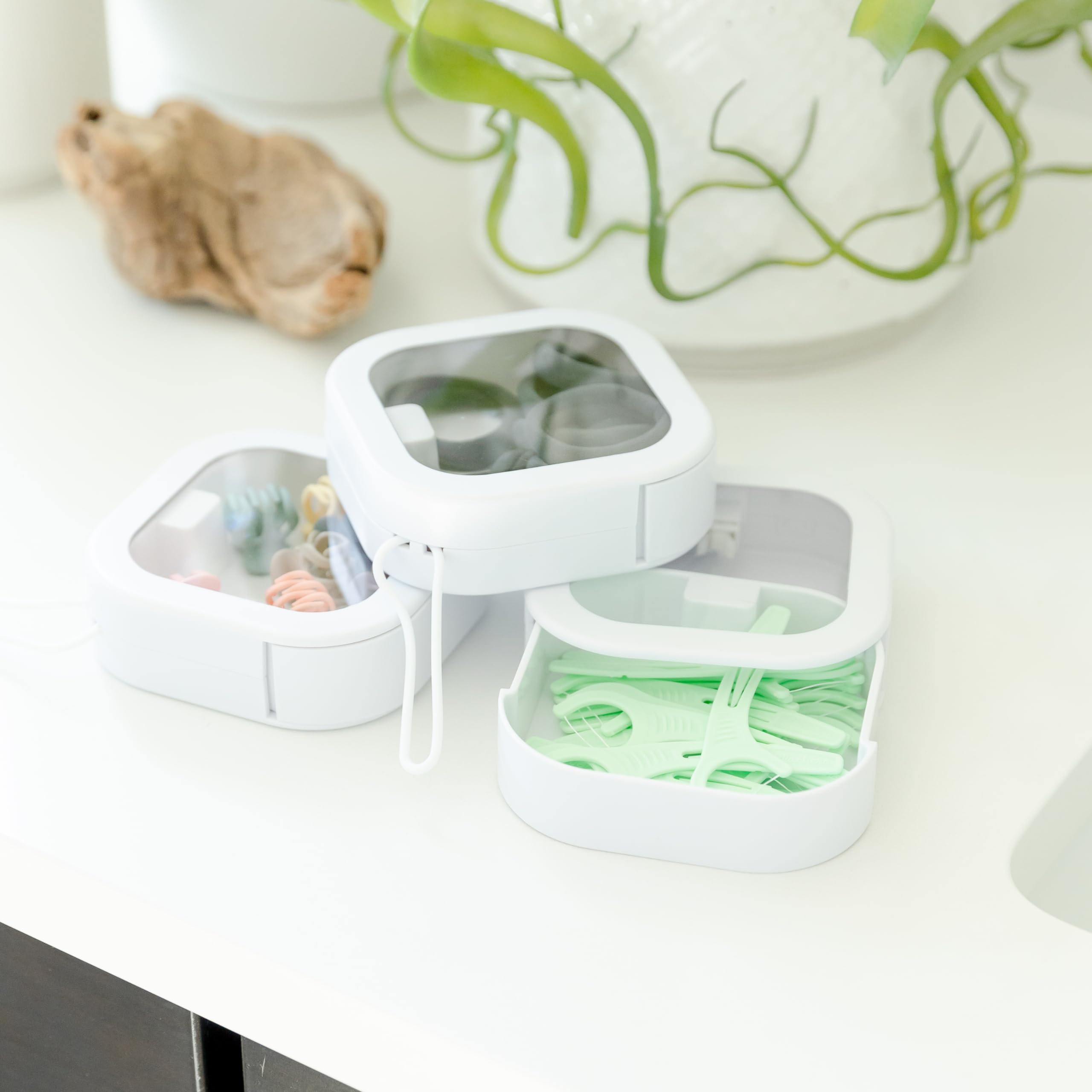 StyleStash 6 Pack Portable Hair Tie Organizer Box Set with Sticker Labels - Small Stackable Containers Make a Great Bobby Pin Holder, Cotton Swab Container, Travel Jewelry Storage Dispenser