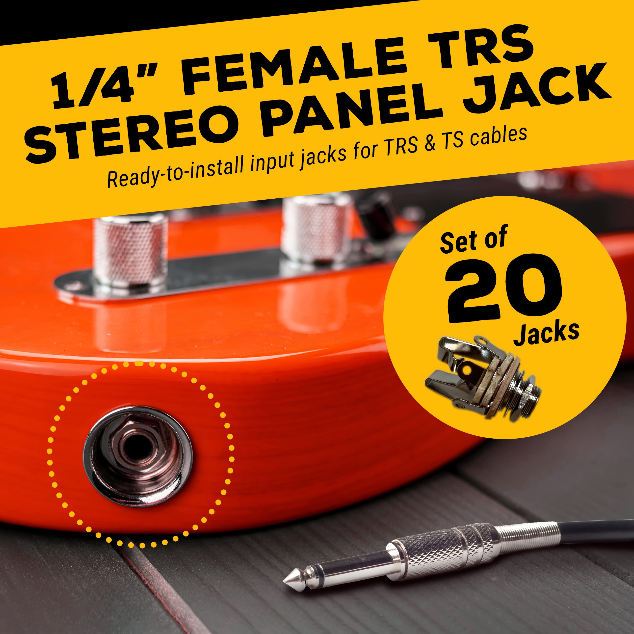 GLS Audio 1/4" Female TRS Stereo Panel - Guitar Jack, Mount Jack, Input Jack - 20
