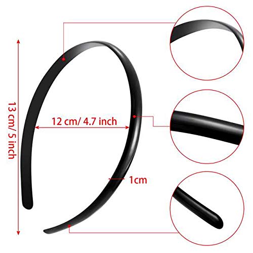 Hicarer 30 Pack Plastic Hair Headband 10 mm Plain No Teeth DIY Hair Bands Plain Headbands for Girl and Woman (Black)