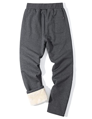 Flygo Men's Winter Warm Active Fleece Joggers Pants Athletic Sherpa Lined Sweatpants(02 Dark Grey-M)