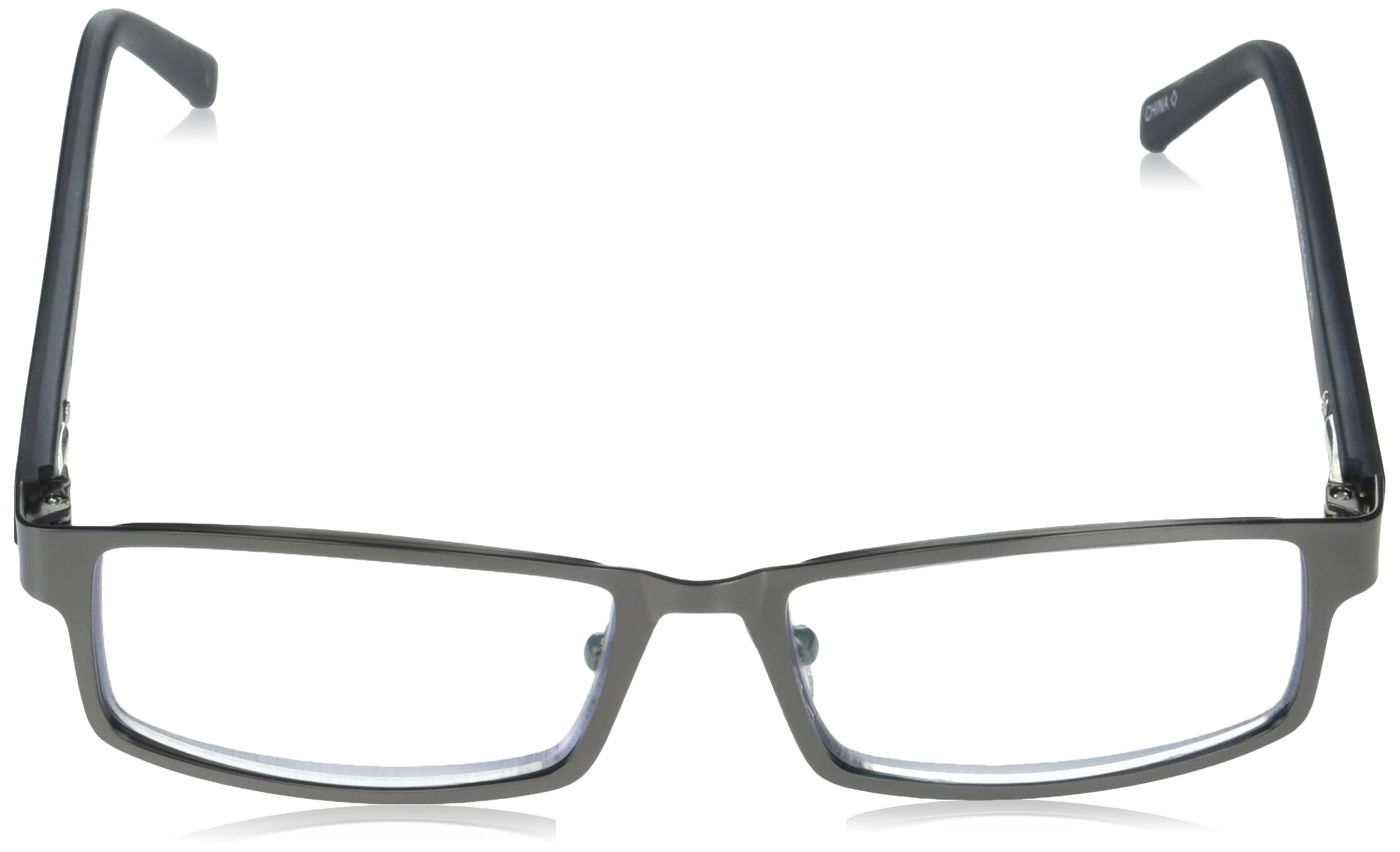 Foster Grant Men's Sawyer Multifocus Rectangular Reading Glasses, Matte Dark Gunmetal/Transparent, 54 mm + 2