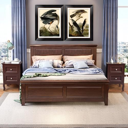 Royard Oaktree Upgraded Set of 2 Wooden Side Table with 2 Drawers Farmhouse Bedside Table with Storage for Bedroom Living Room,Brown