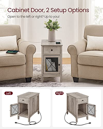 VASAGLE Side Table with Storage, End Table with USB Ports and Outlets, Nightstand with Charging Station, Drawer, Storage Cabinet, Magazine Rack, for Living Room, Bedroom, Greige