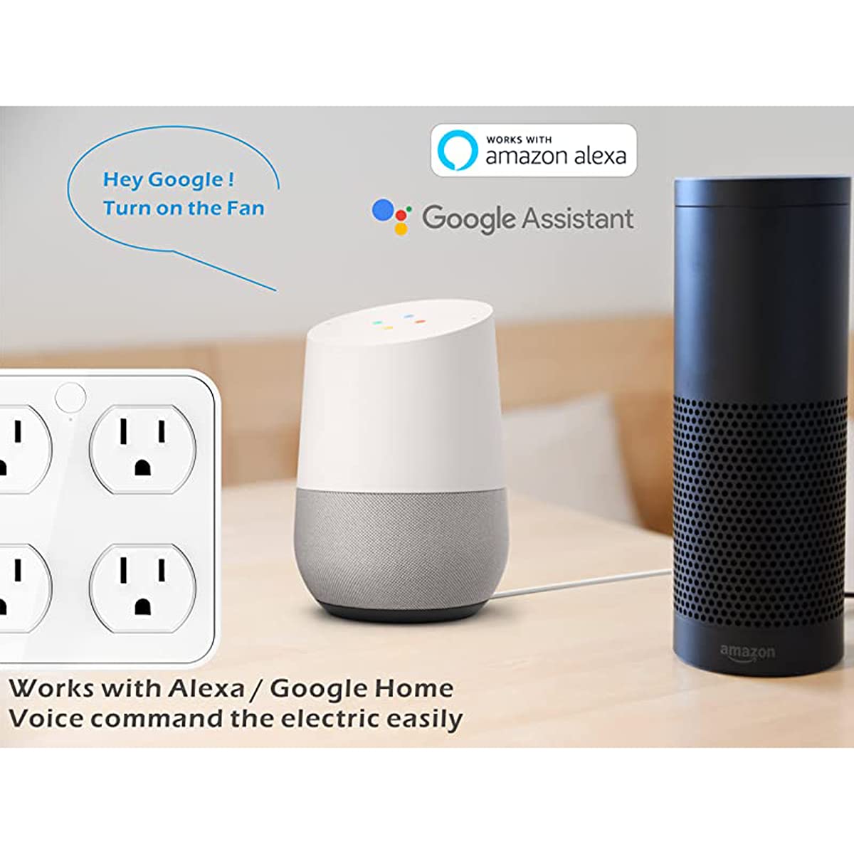 Wireless Wall Tap Smart Plug,Surge Protector, 4 Outlet Extender with 4 USB Charging Ports, Compatible with Alexa Google Assistant, no Hub Required (4 Outlets,4 USB Ports), ETL Certification