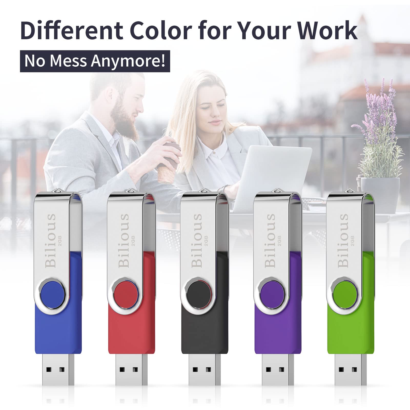 USB Flash Drive, Bilious Swivel Metal Style Thumb Drives with Led Indicator, Portable Fold Memory Stick Keychain Design U Disk (2GB, 10 Pack)