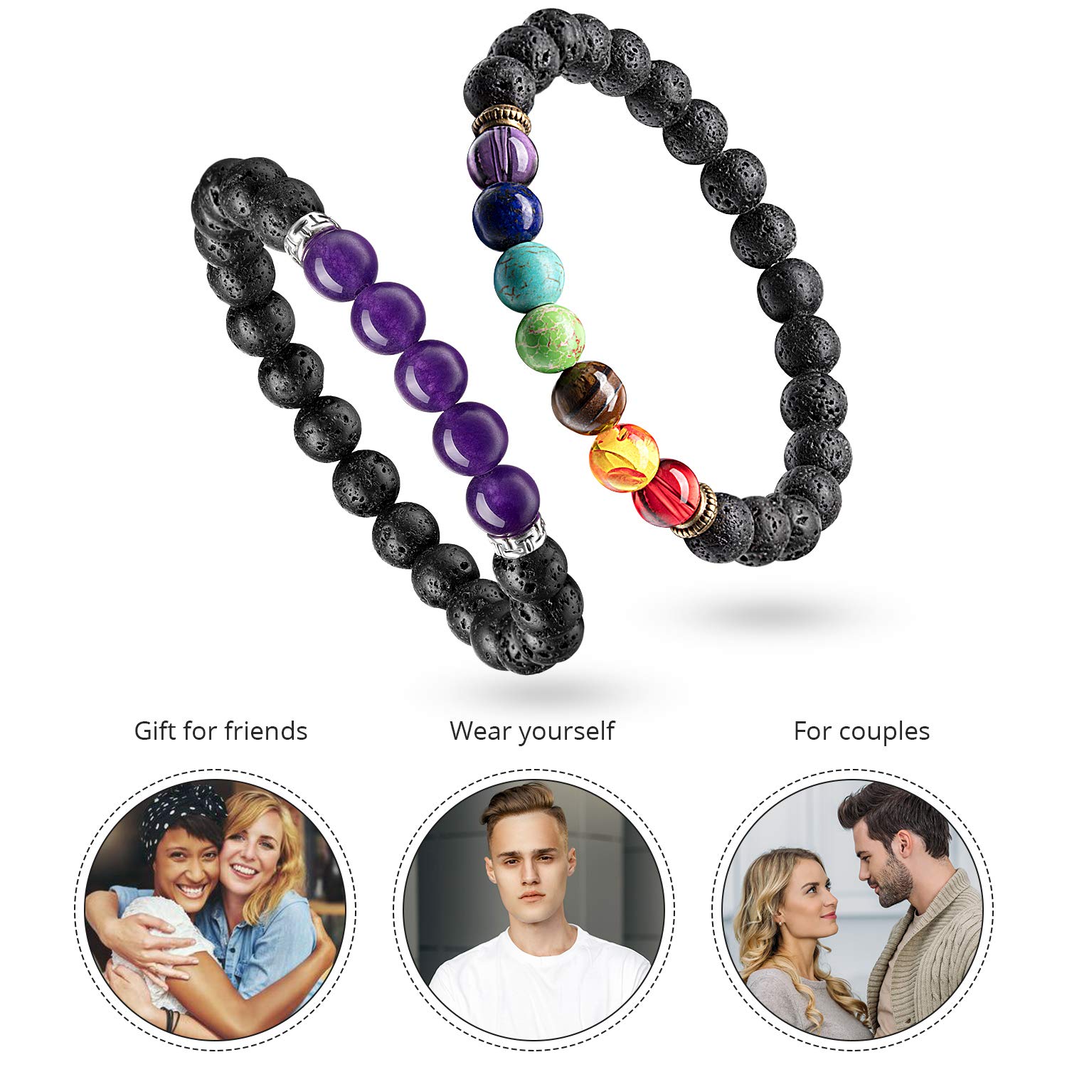 Hicarer 16 Pieces Men Women 8mm Lava Rock Bracelets 7 Chakra Aromatherapy Essential Oil Diffuser Bangle Natural Stone Beads Bracelet