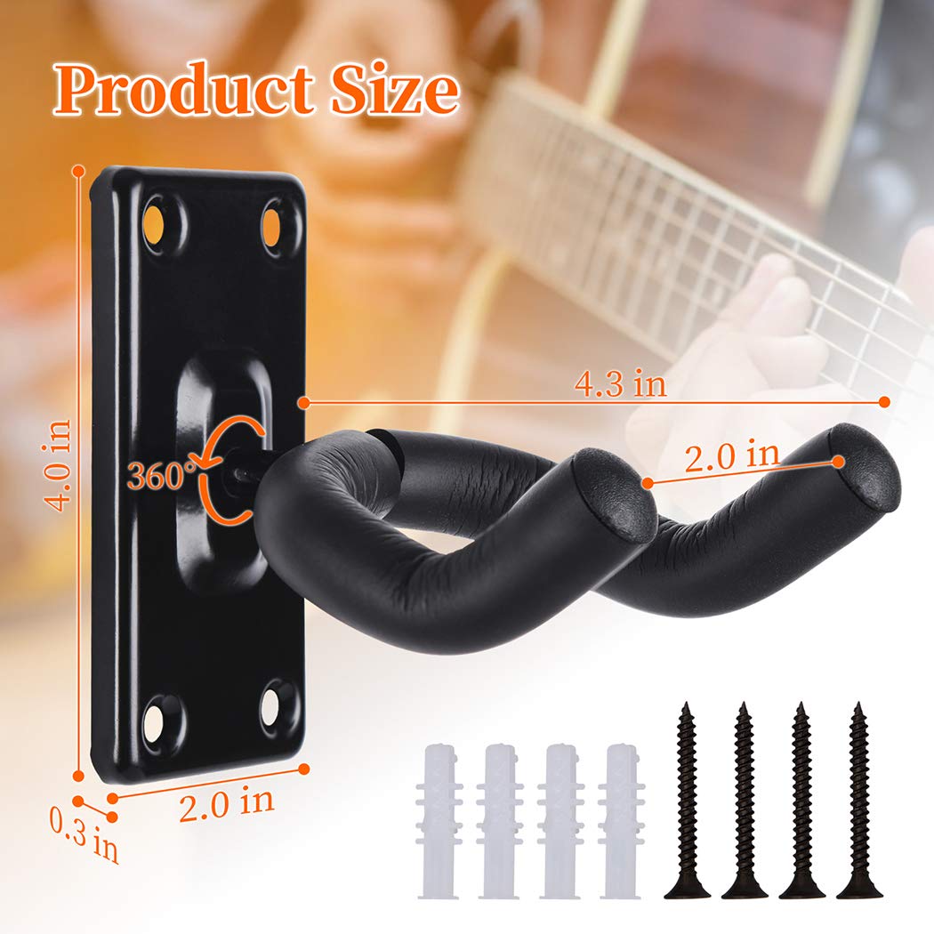 Guitar Hanger 2 Pack Guitar Wall Mount Hangers for Electric Acoustic and Bass Guitars Ukulele