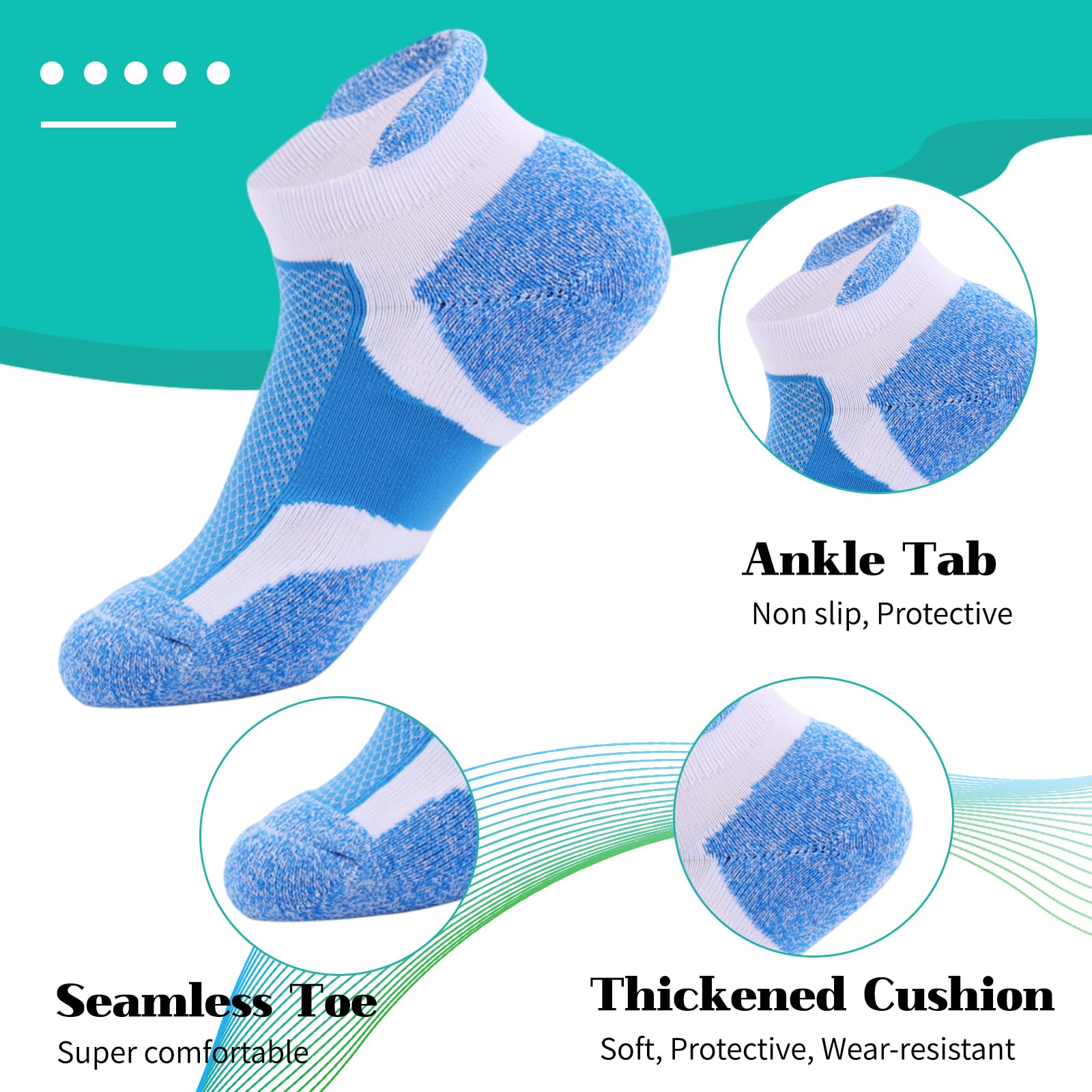 Kodal Copper Infused Ankle Socks Cushioned Athletic Low Cut Super Comfy Moisture Wicking Odor Free Socks with Tab(4 Pairs, Size 6-10)