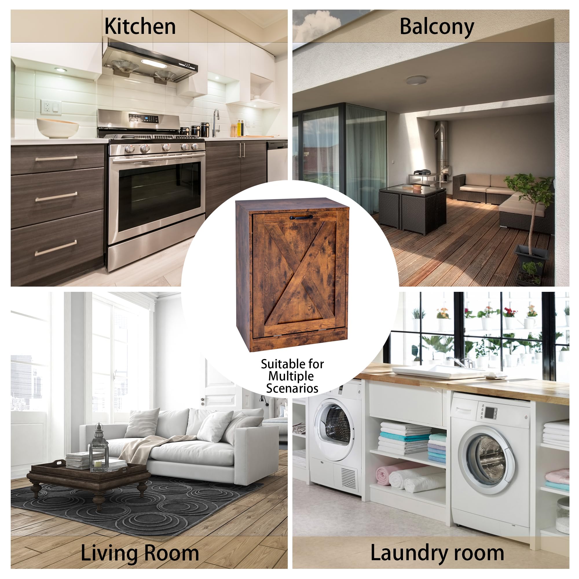 Zedesey 13 Gallon Wooden Tilt Out Trash Cabinet Hidden Trash Can Kitchen Recycling Cabinet Laundry Cabinet for Kitchen, Living Room (Brown)