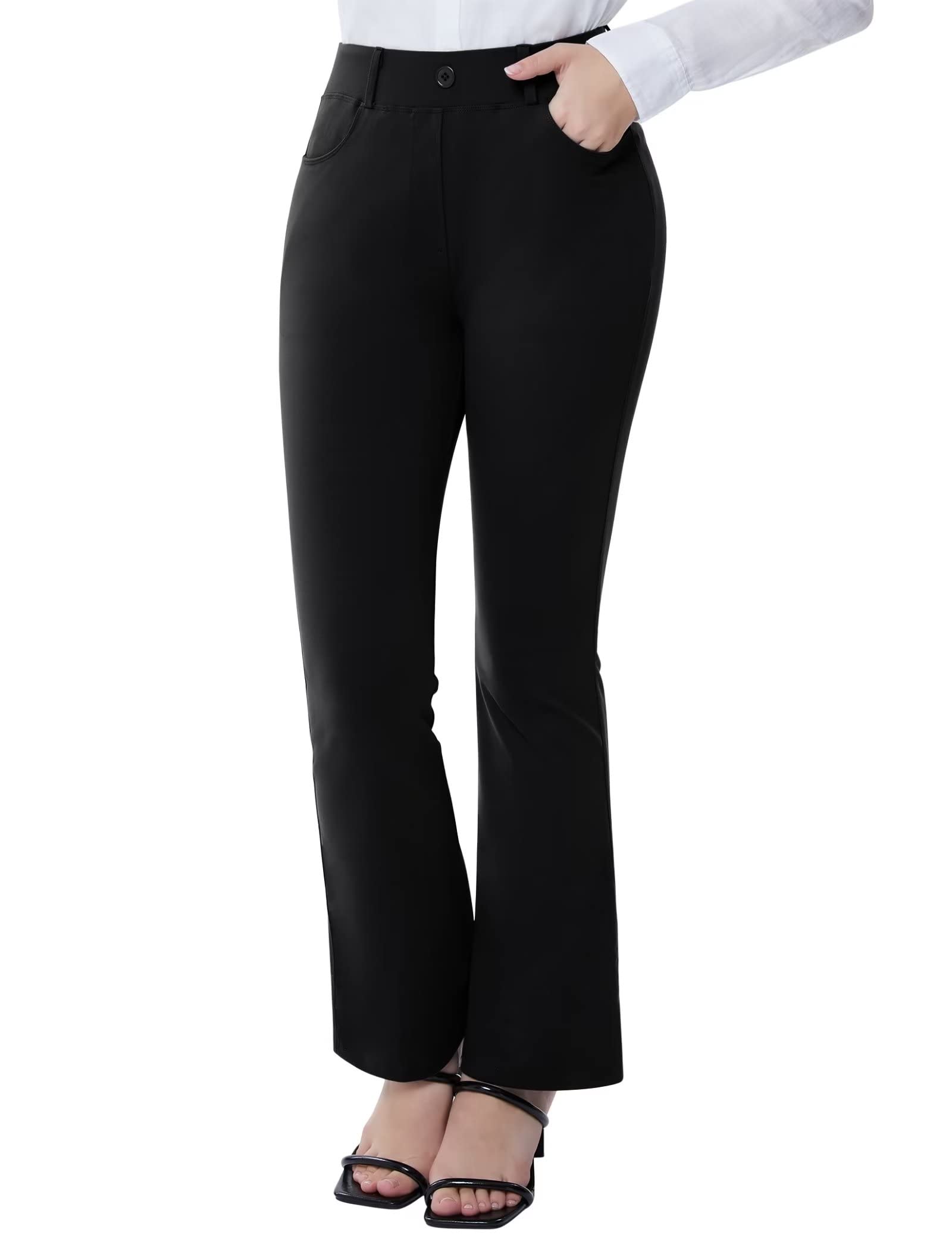 KOJOOIN Women's Yoga Dress Pants Stretchy Work Slacks Office Business Bootcut Office Trousers Leg Pants with 19 Pockets