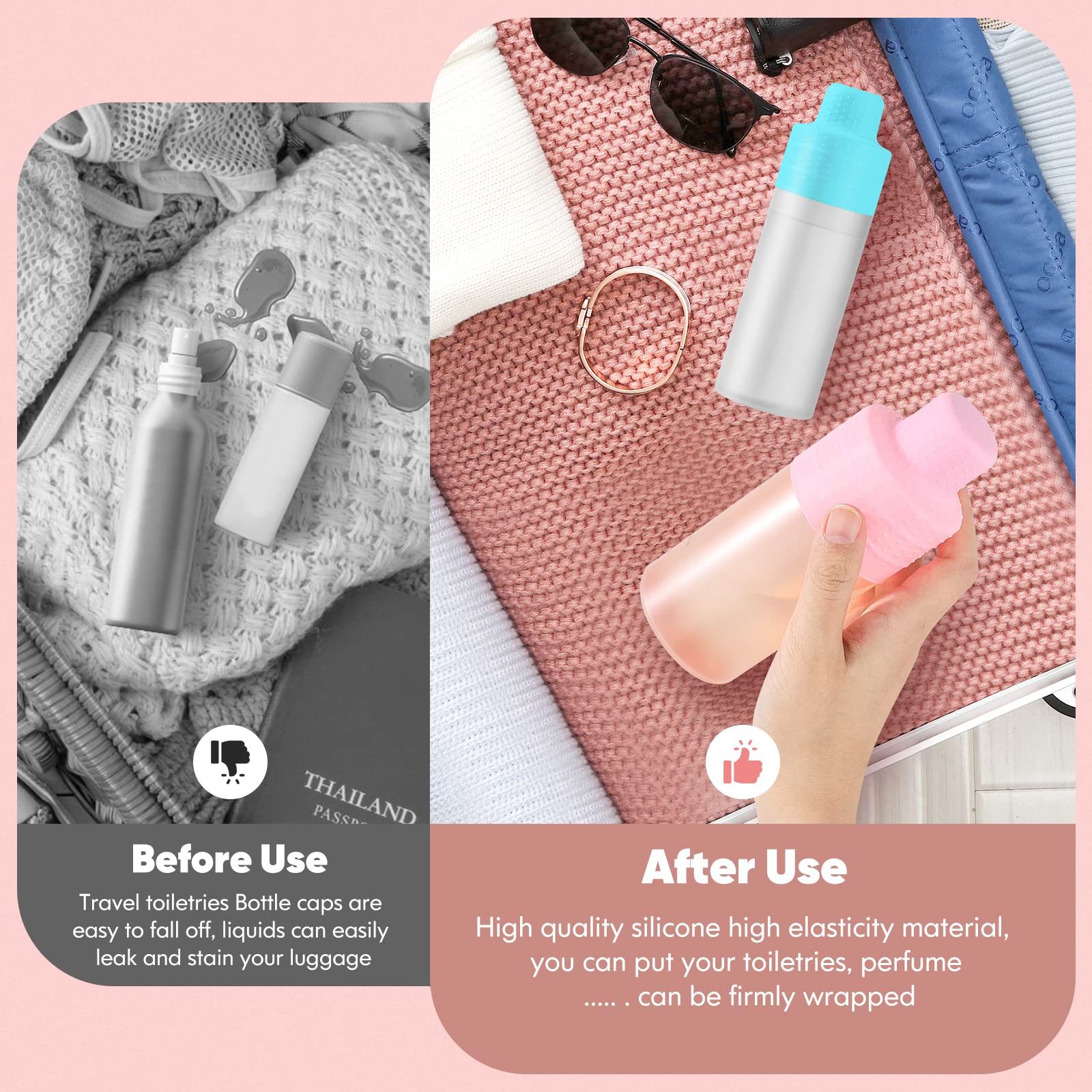 RHCOM 10Pack Reusable Accessory Elastic Silicone Sleeves for Standard and travel Sized Toiletries,Travel Bag and Carry-on Luggage. (Colour)