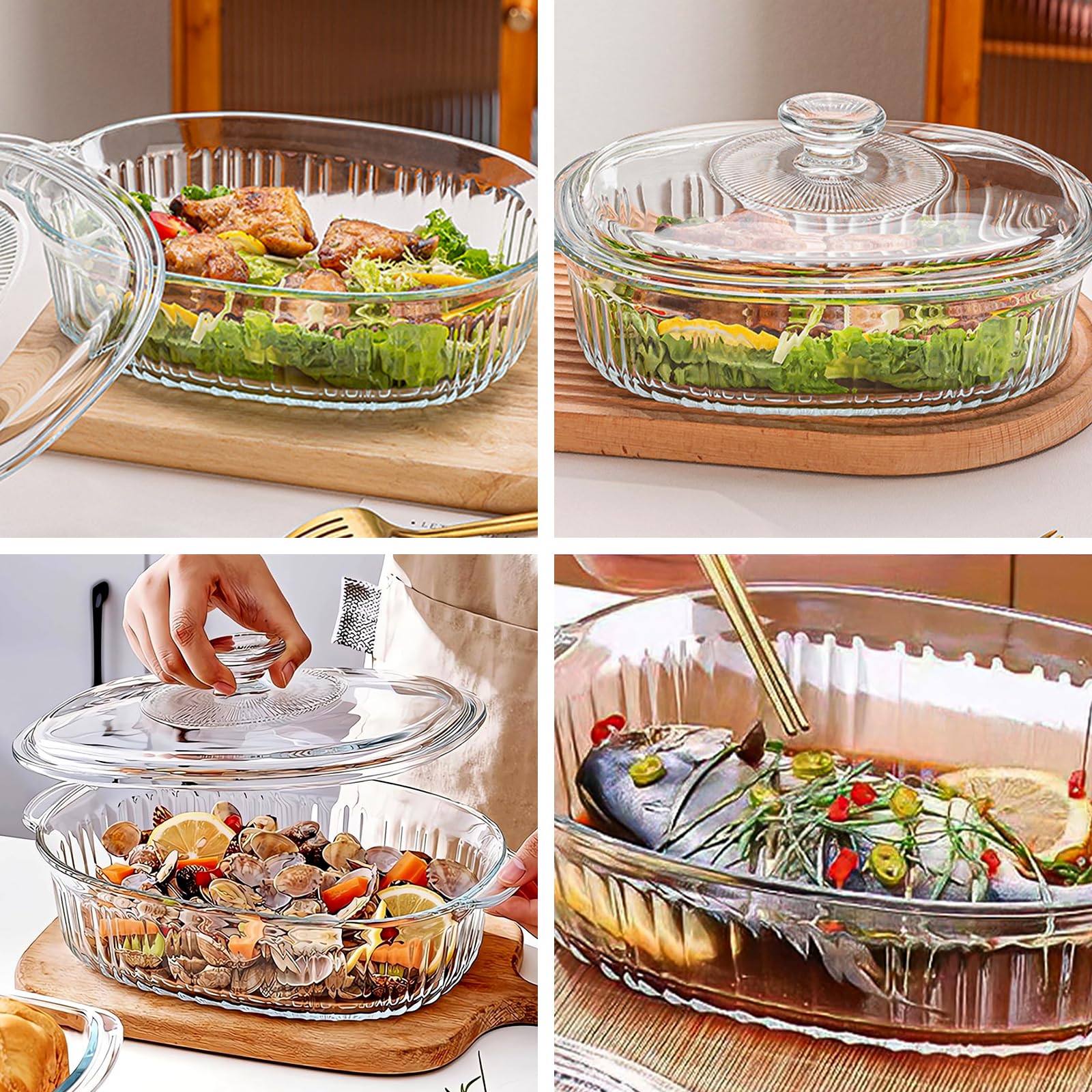Oval Casserole Dish with Lid: Casserole Dishes for Oven with Lids, Covered Clear Glass Casserole Bakeware,1.8L or 2.8L (transparent, 2.8L)